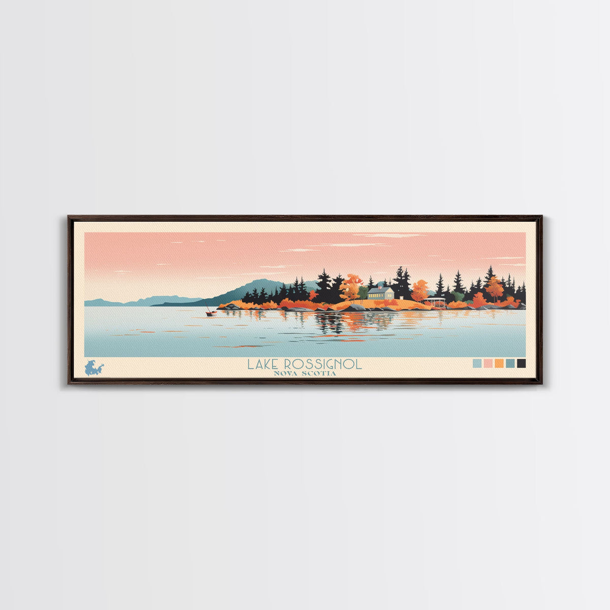 Lake Rossignol Nova Scotia Framed Canvas Print, Panoramic Wall Art, Mi