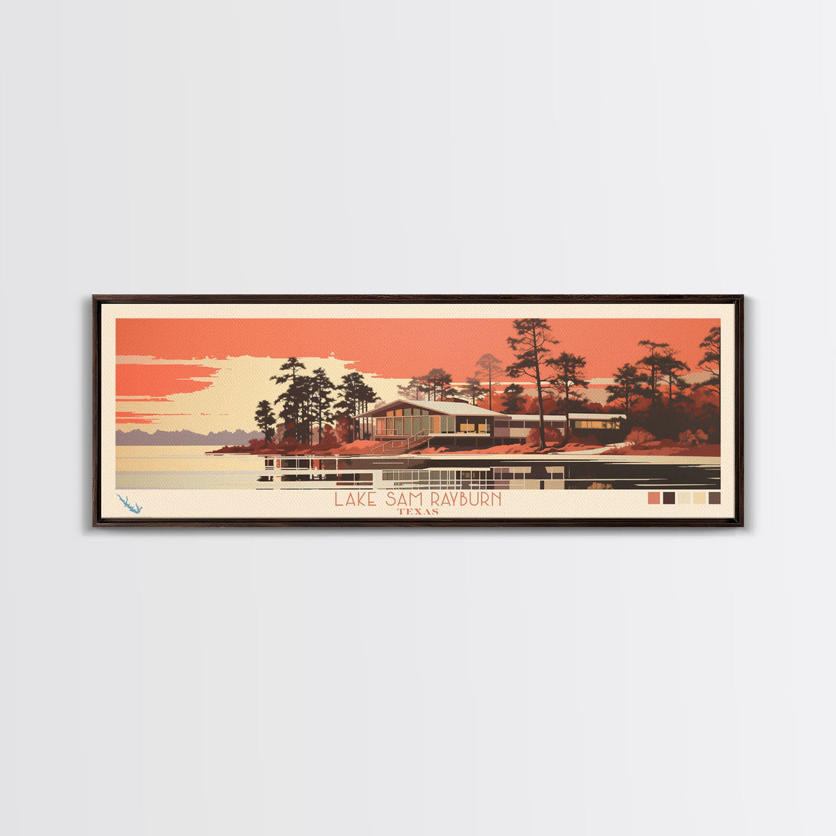 Lake Sam Rayburn Texas Framed Canvas Print, Panoramic Wall Art, Midcen