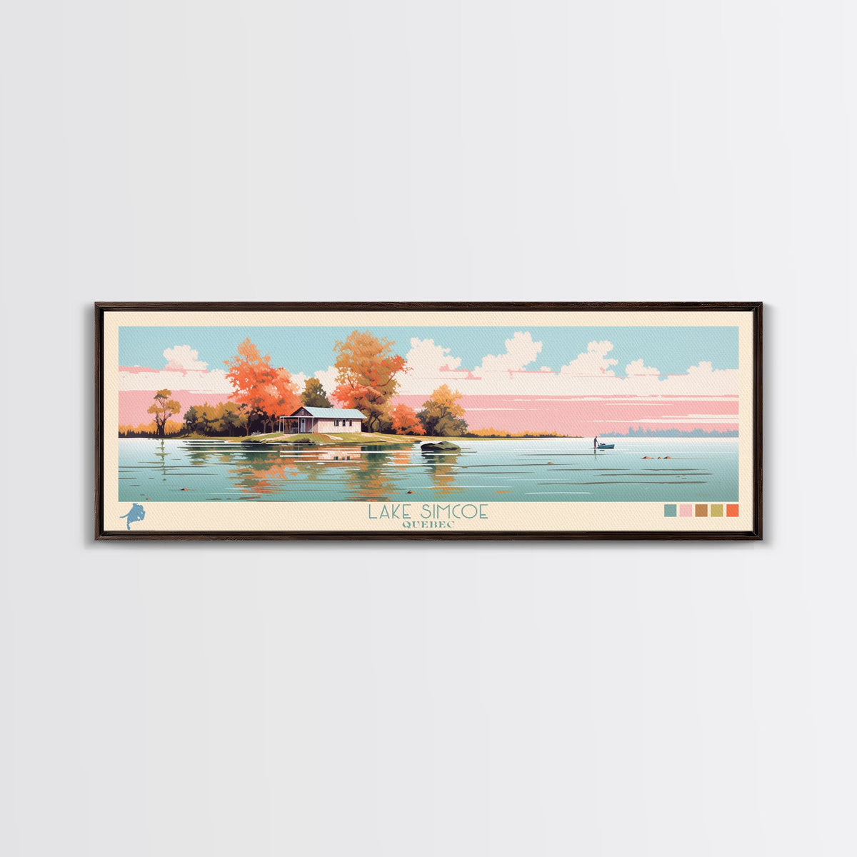 Lake Simcoe Quebec Framed Canvas Print, Panoramic Wall Art, Midcentury