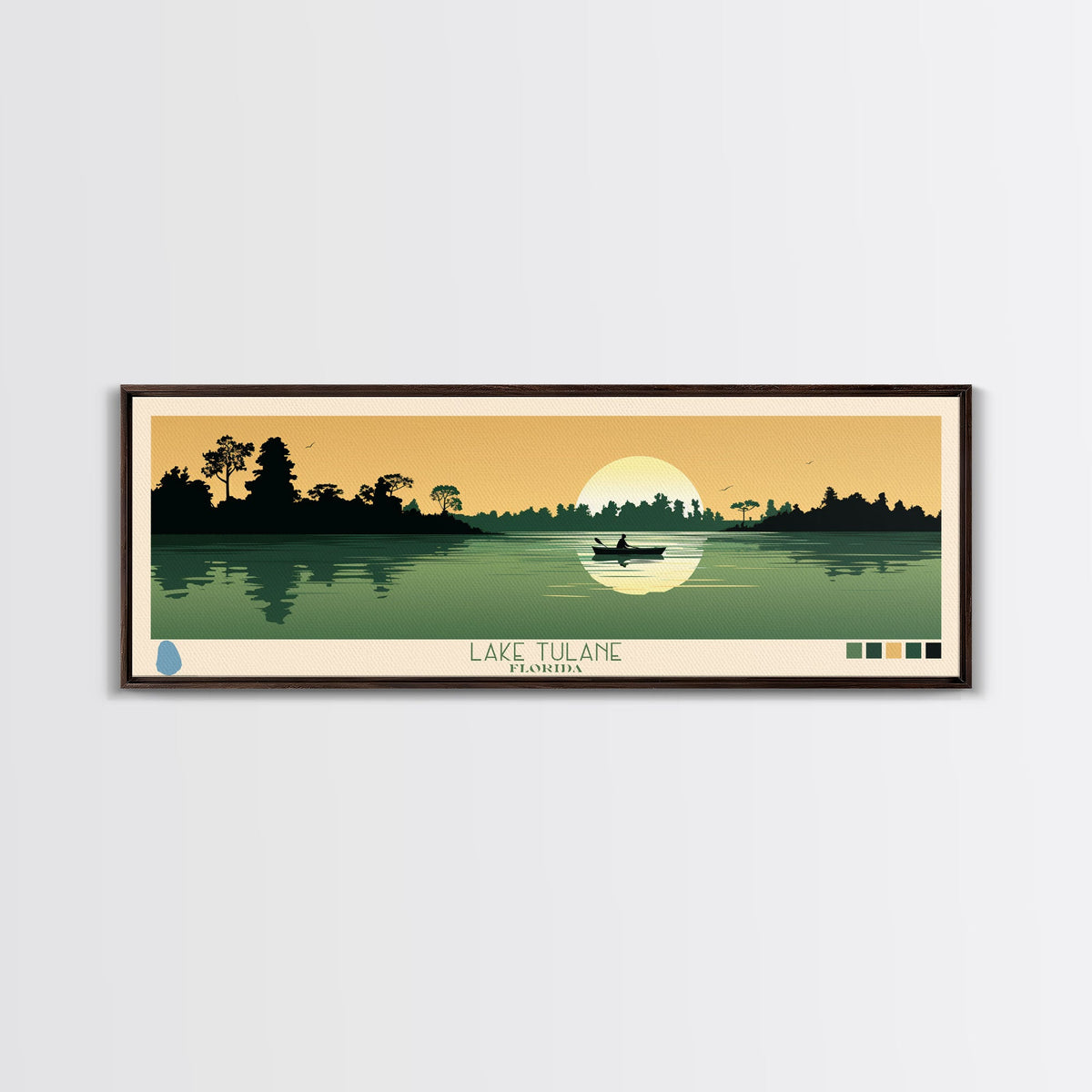 Lake Tulane, Florida Panoramic Wall Art Framed Canvas Print, Midcentur