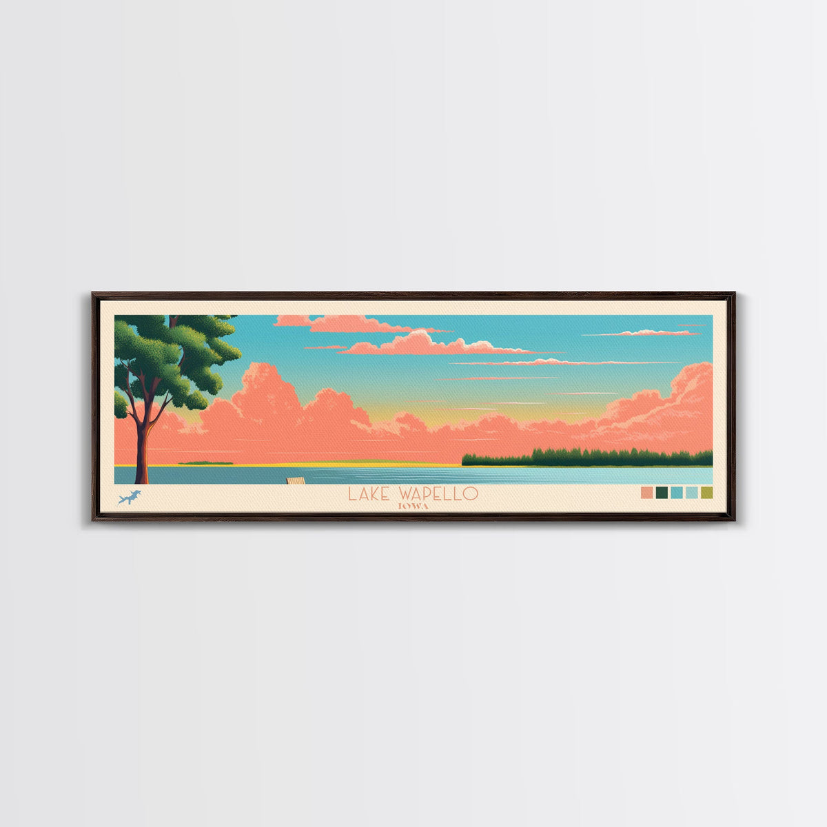 Lake Wapello, Iowa Panoramic Wall Art Framed Canvas Print, Midcentury