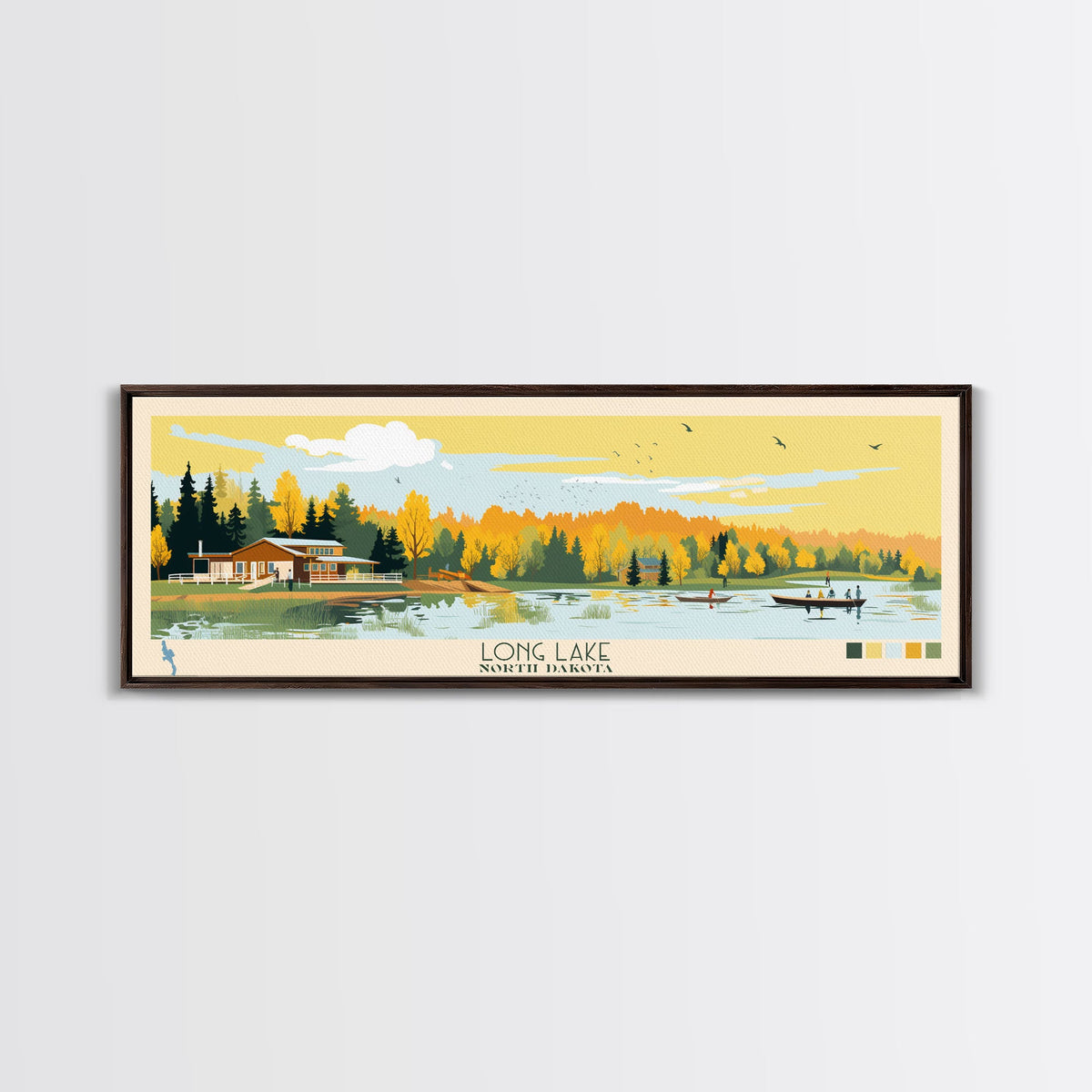 Long Lake, North Dakota Panoramic Wall Art Framed Canvas Print, Midcen