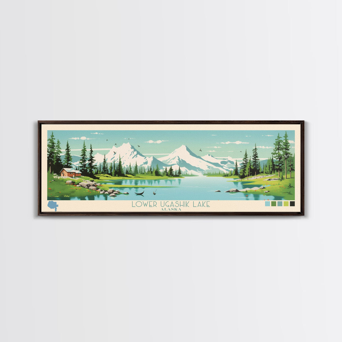 Lower Ugashik Lake, Alaska Panoramic Wall Art Framed Canvas Print, Mid