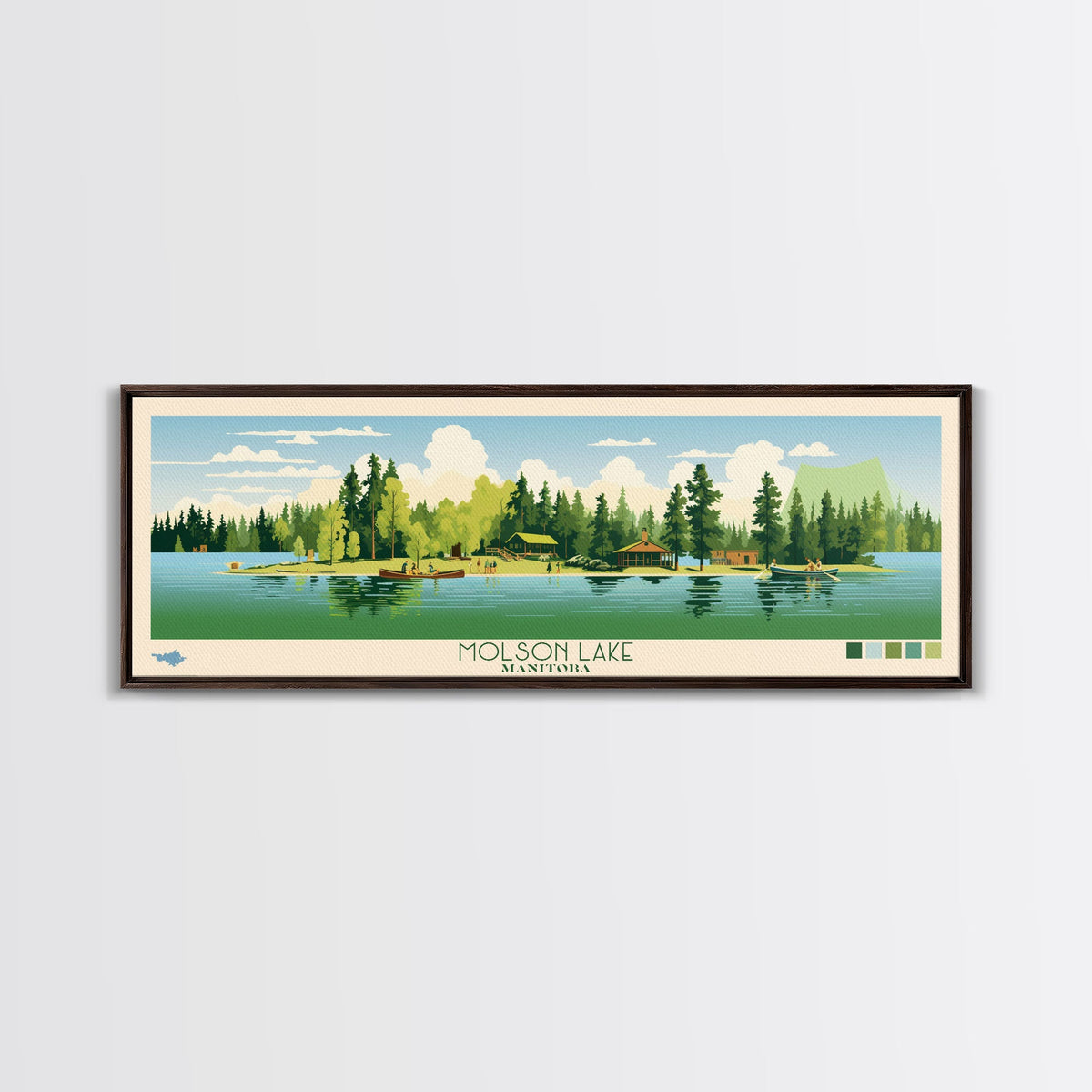 Molson Lake, Manitoba Framed Canvas Print, Panoramic Wall Art, Midcent