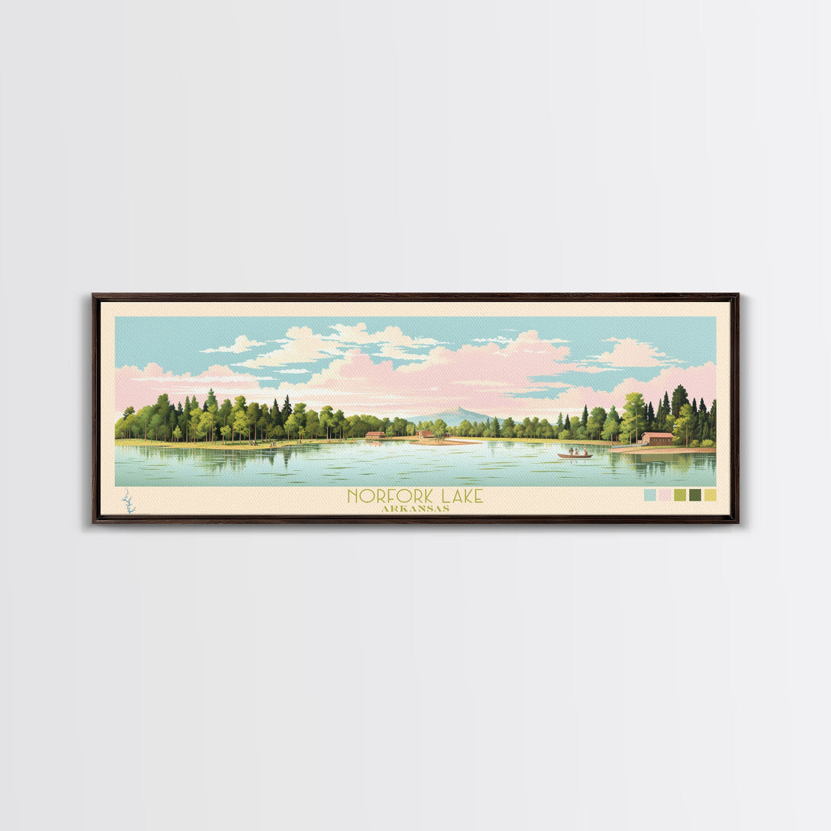 Norfork Lake, Arkansas Framed Canvas Print, Panoramic Wall Art, Midcen