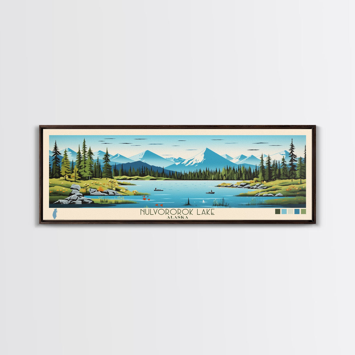 Nulvororok Lake, Alaska Framed Canvas Print, Panoramic Wall Art, Midce