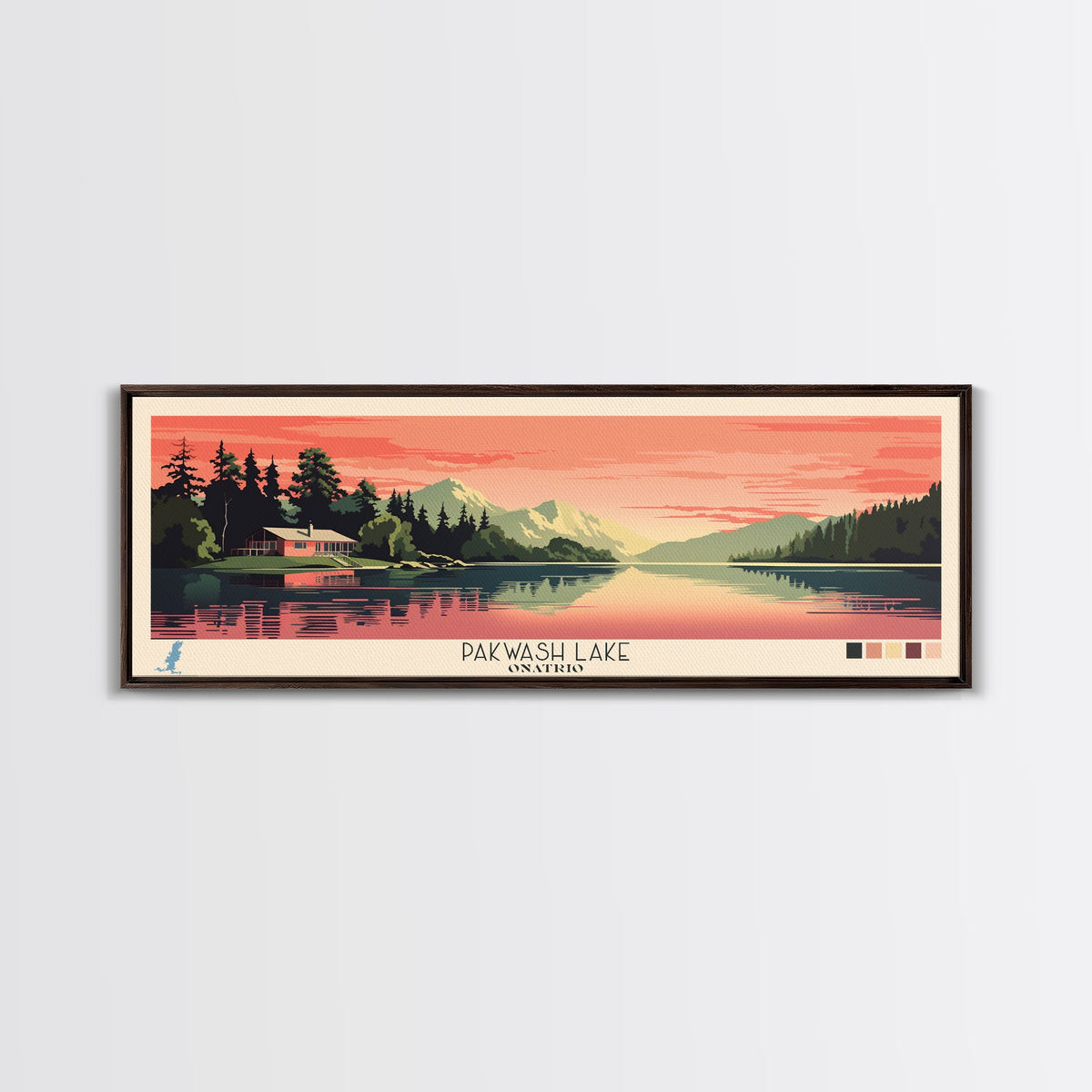 Pakwash Lake, Ontario Framed Canvas Print, Panoramic Wall Art, Midcent