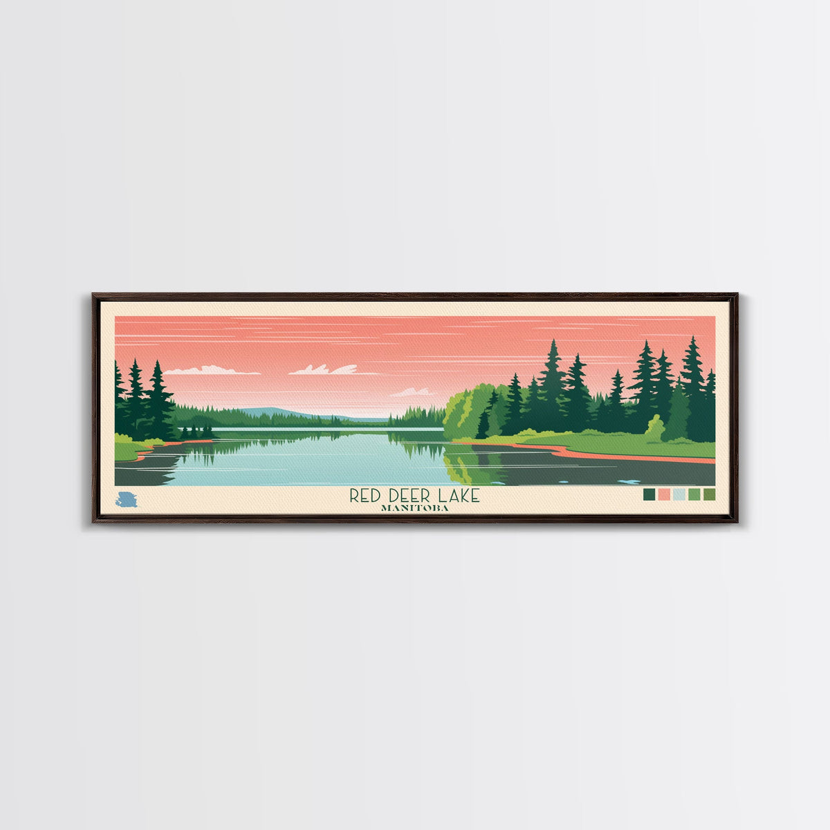 Red Deer Lake, Manitoba Framed Canvas Print, Panoramic Travel Poster,