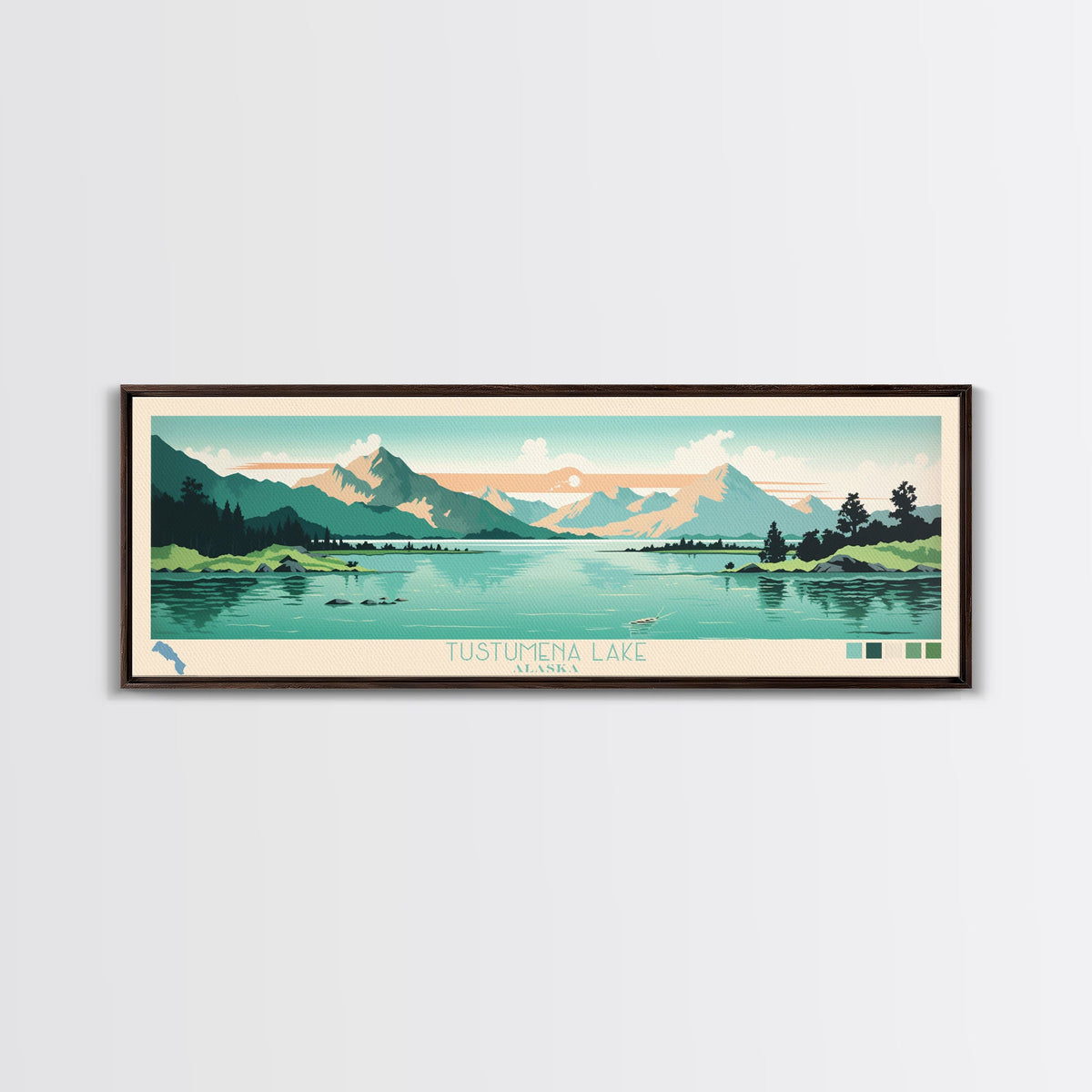 Tustumena Lake, Alaska Framed Canvas Print, Lake House Decor, Midcentu