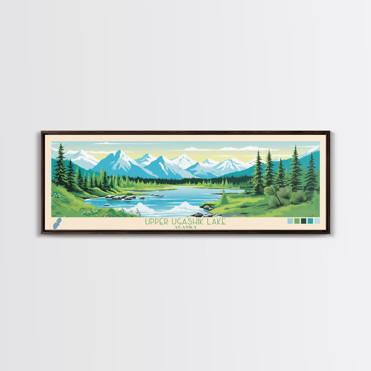 Upper Ugashik Lake, Alaska Framed Canvas Print, Panoramic Lake House A