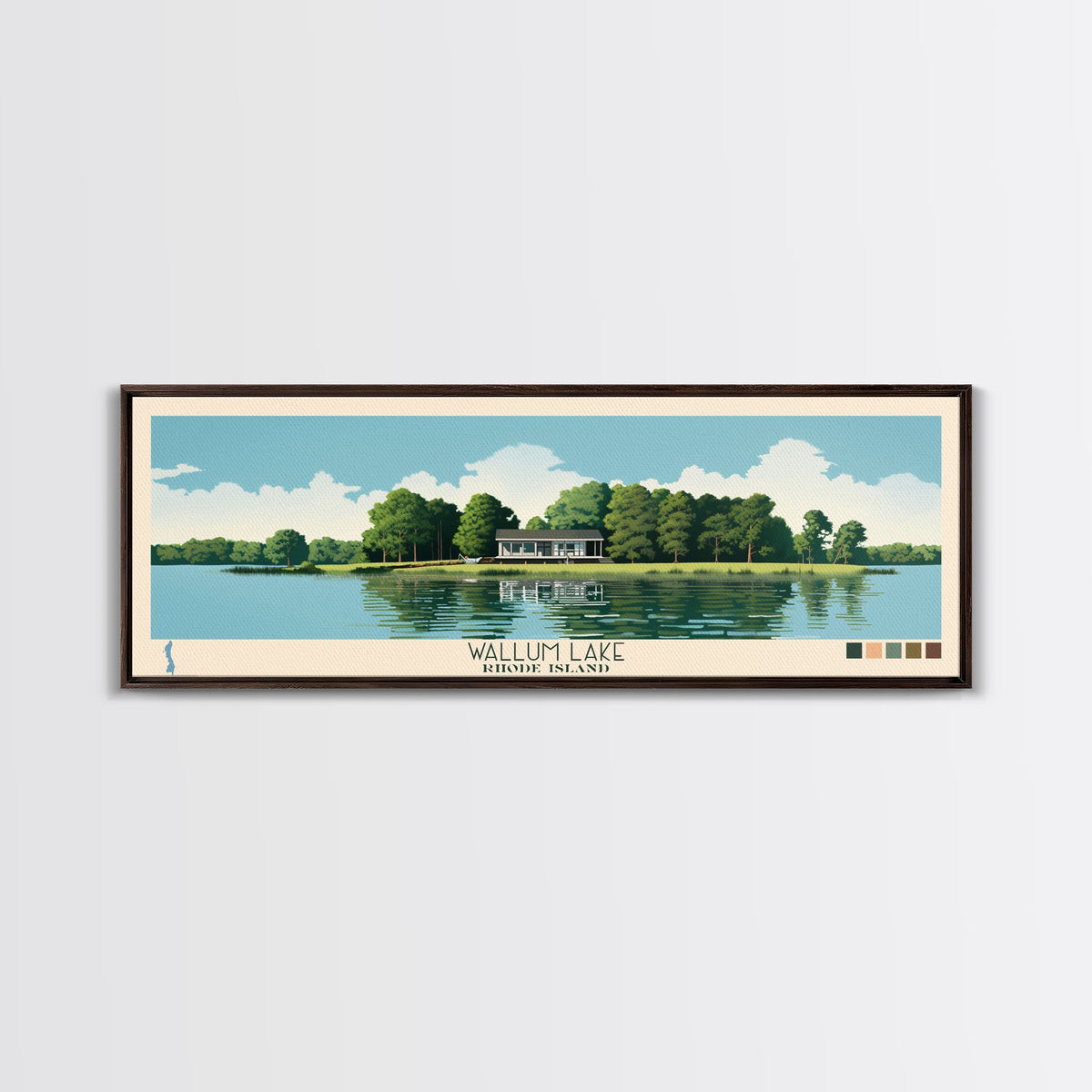Wallum Lake, Rhode Island Framed Canvas Print, Panoramic Lake House De