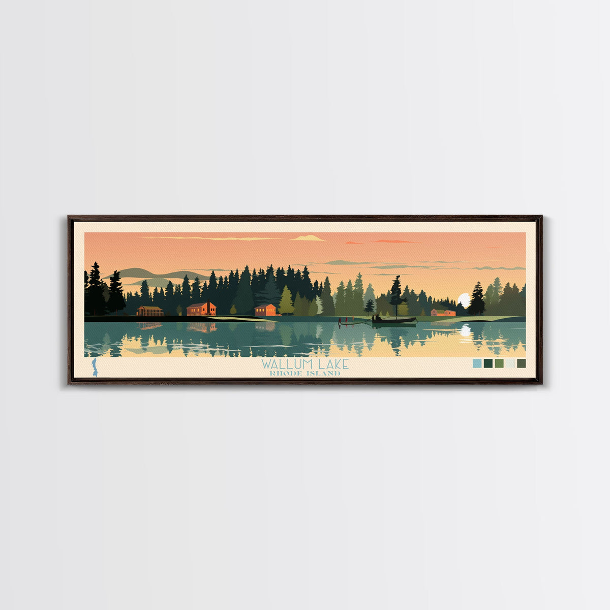 Wallum Lake, Rhode Island Framed Canvas Print, Panoramic Lake House Ar