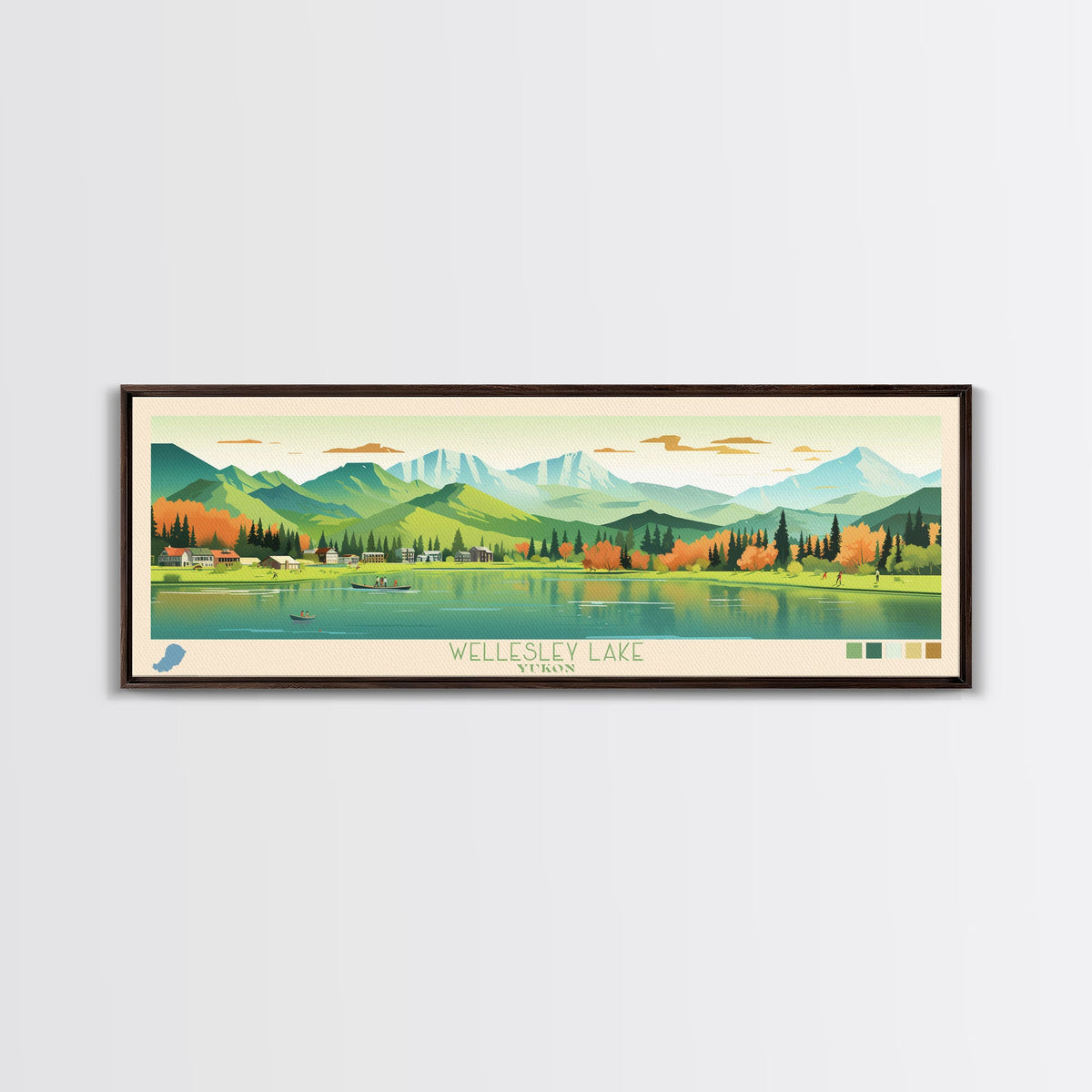 Wellesley Lake, Yukon Framed Canvas Print, Midcentury Modern Lake Hous
