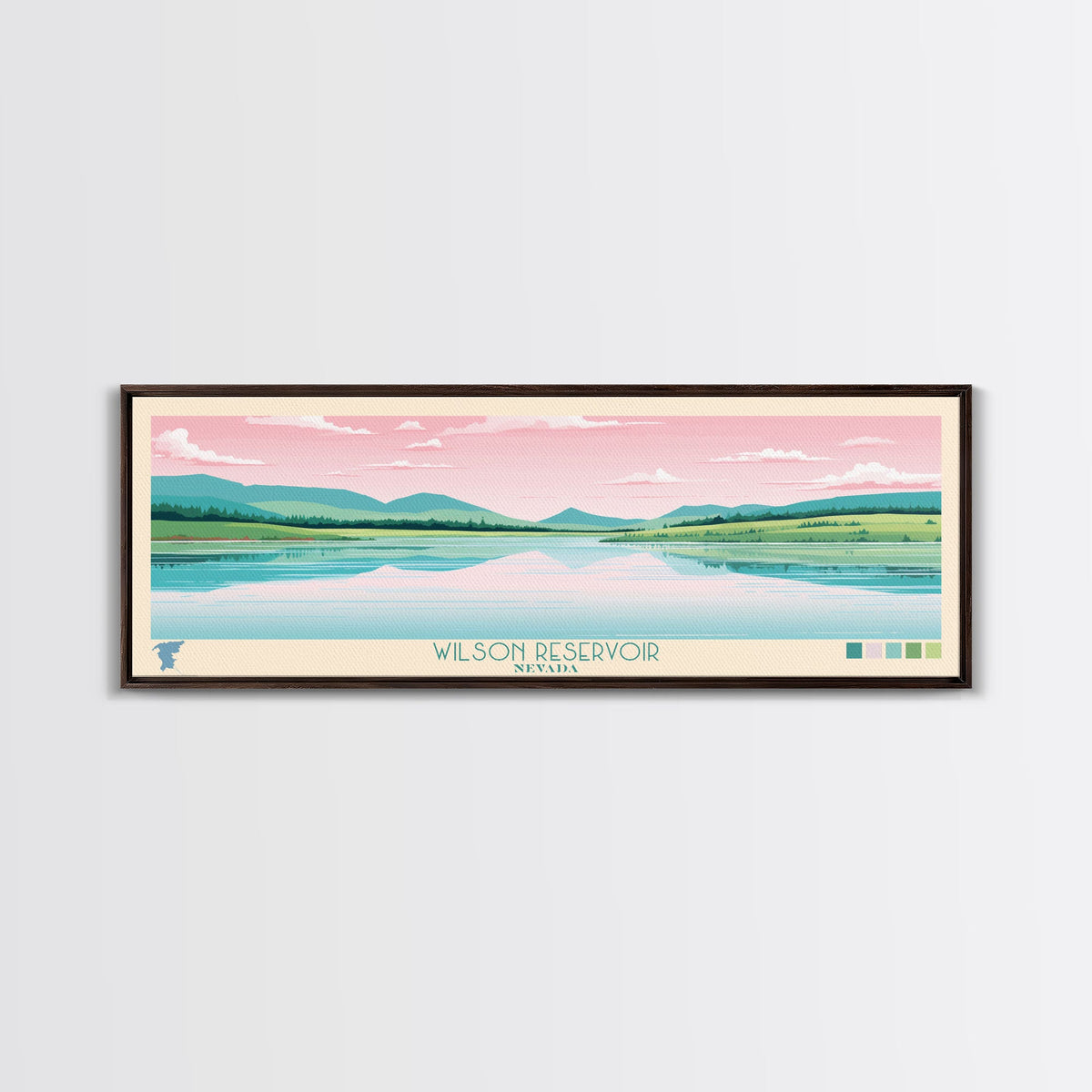 Wilson Reservoir, Nevada Panoramic Framed Canvas Print, Lake House Dec