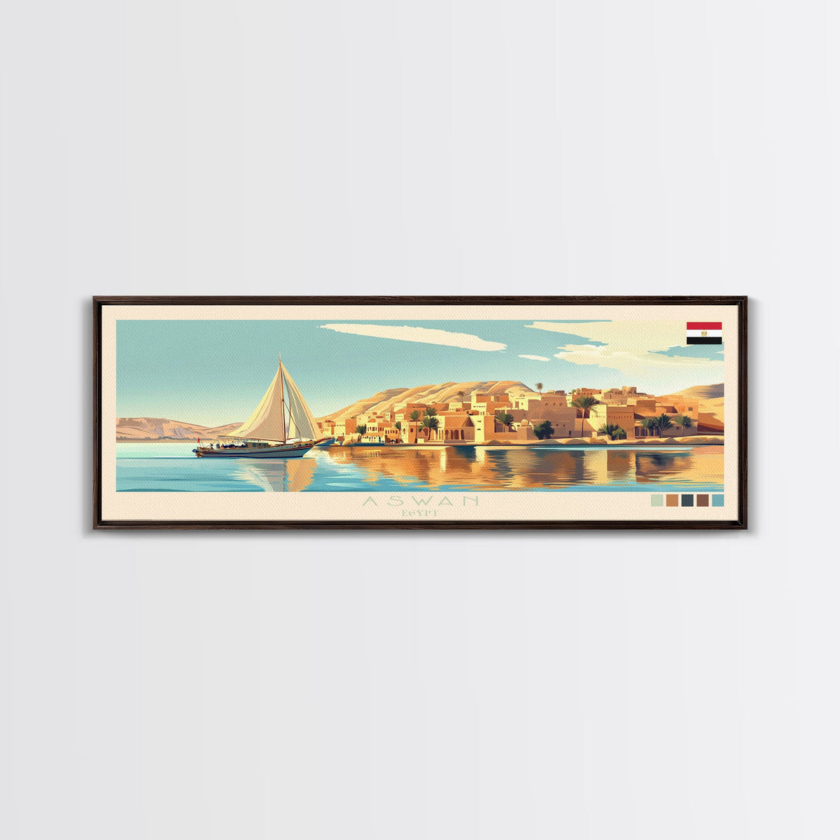 Aswan, Egypt Travel Poster Panoramic Canvas Print, Aswan, Egypt Painti