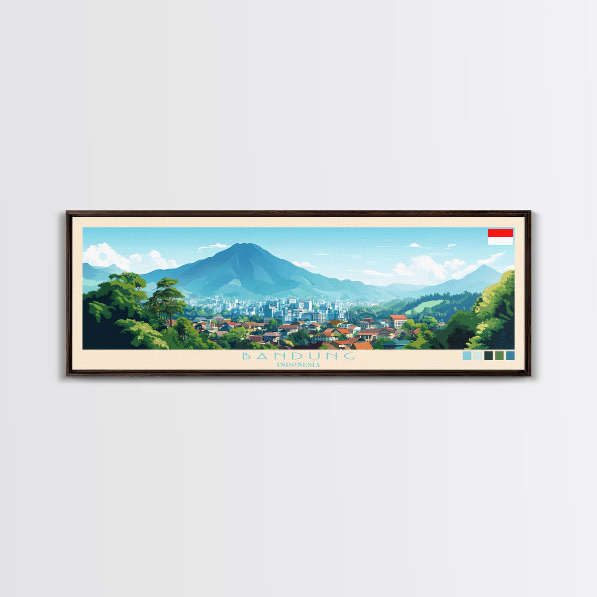Panoramic Travel Poster Bandung, Indonesia Canvas Print, Bandung, Indo