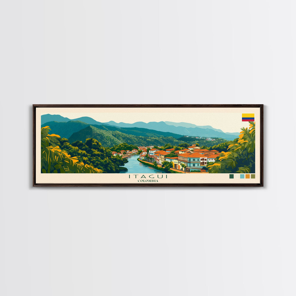 Panoramic Travel Poster Itagui, Colombia Canvas Print, Itagui, Colombi
