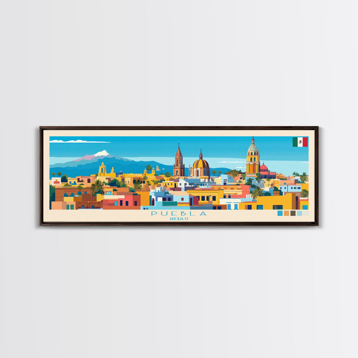 Puebla, Mexico Panoramic Travel Poster Canvas Print, Puebla, Mexico Pa