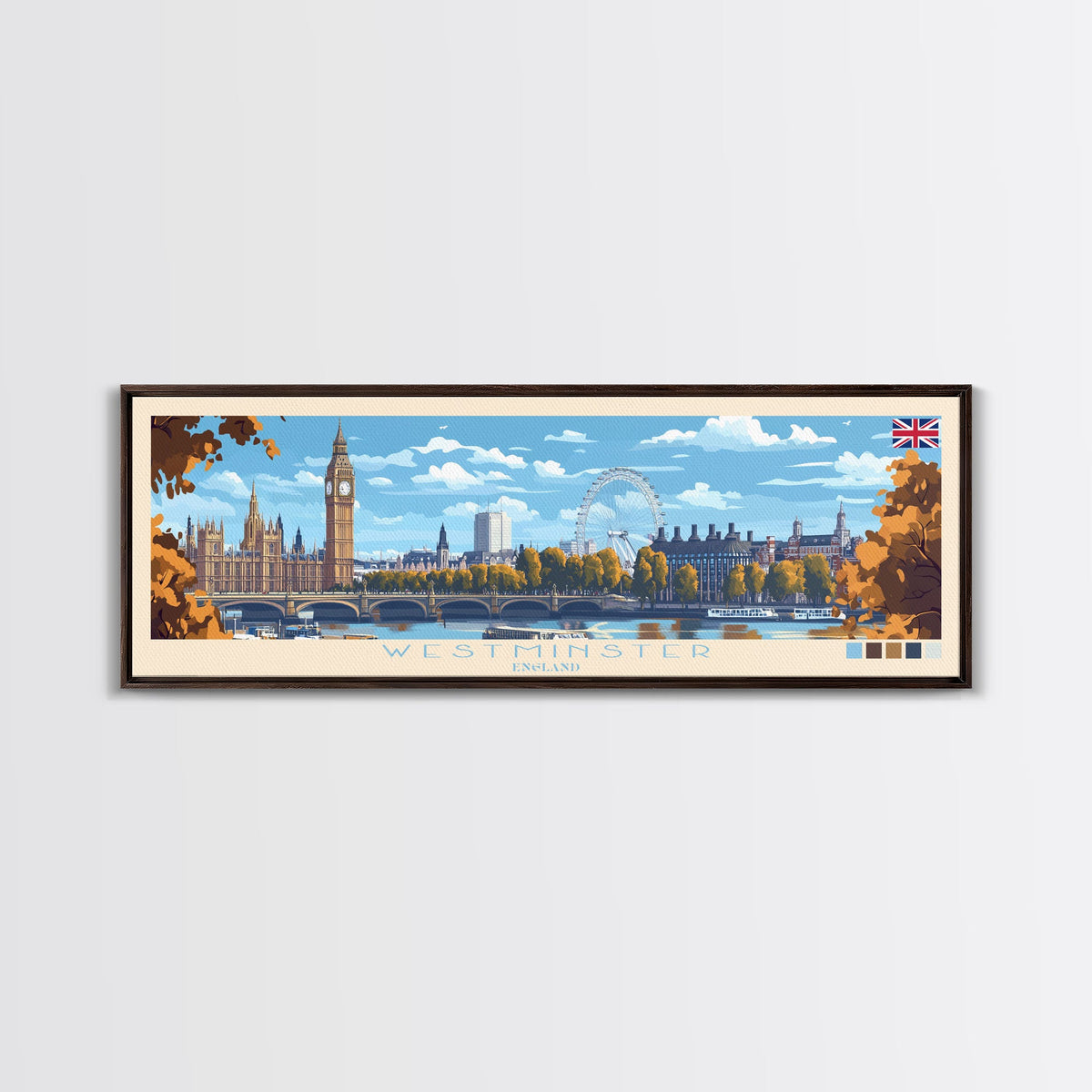 Westminster, England Panoramic Travel Poster Canvas Print, Westminster