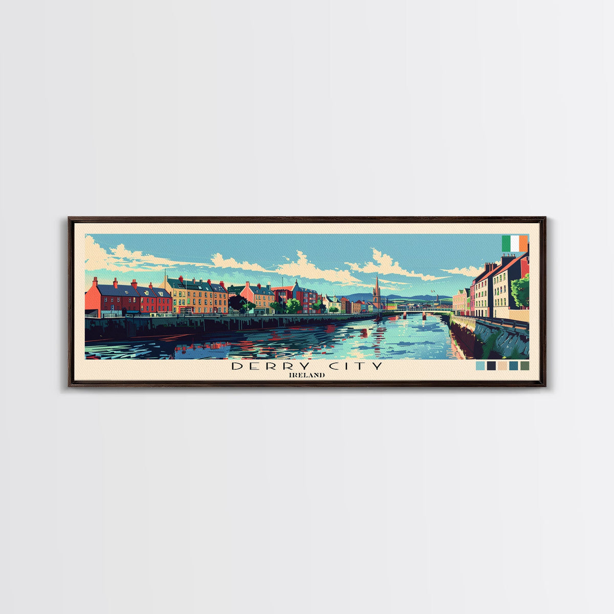 Derry City, Ireland Panoramic Canvas Print, Derry City, Ireland Painti