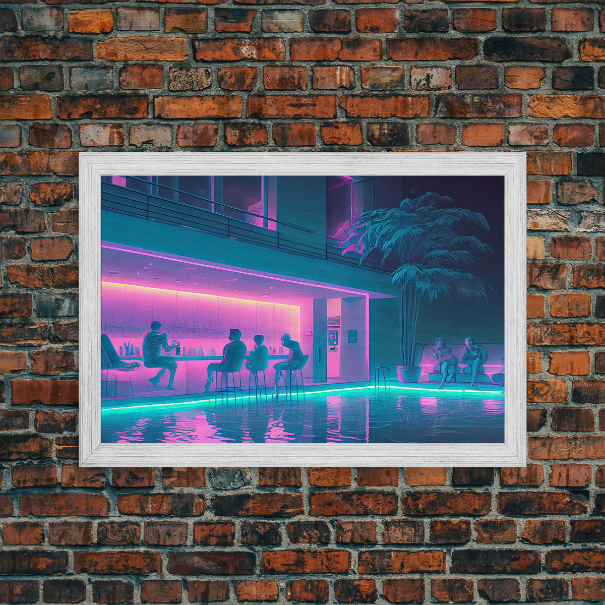 The Lounge - Vaporwave bar decor, framed canvas print, pastel synthwav