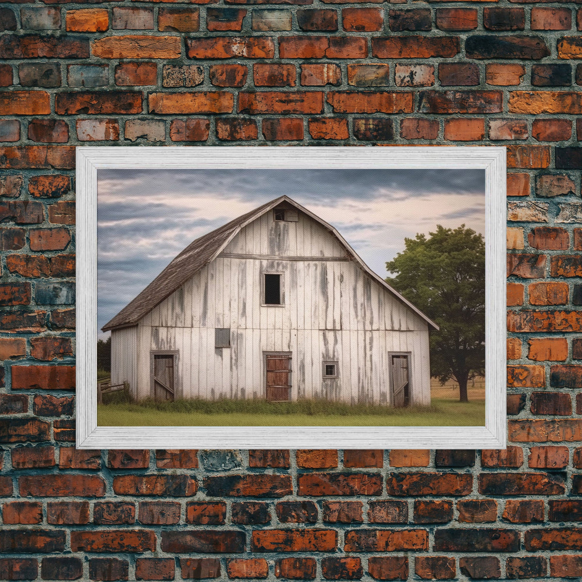 Rustic Farmhouse Wall Decor, White Barn Landscape Print, Farmhouse Liv