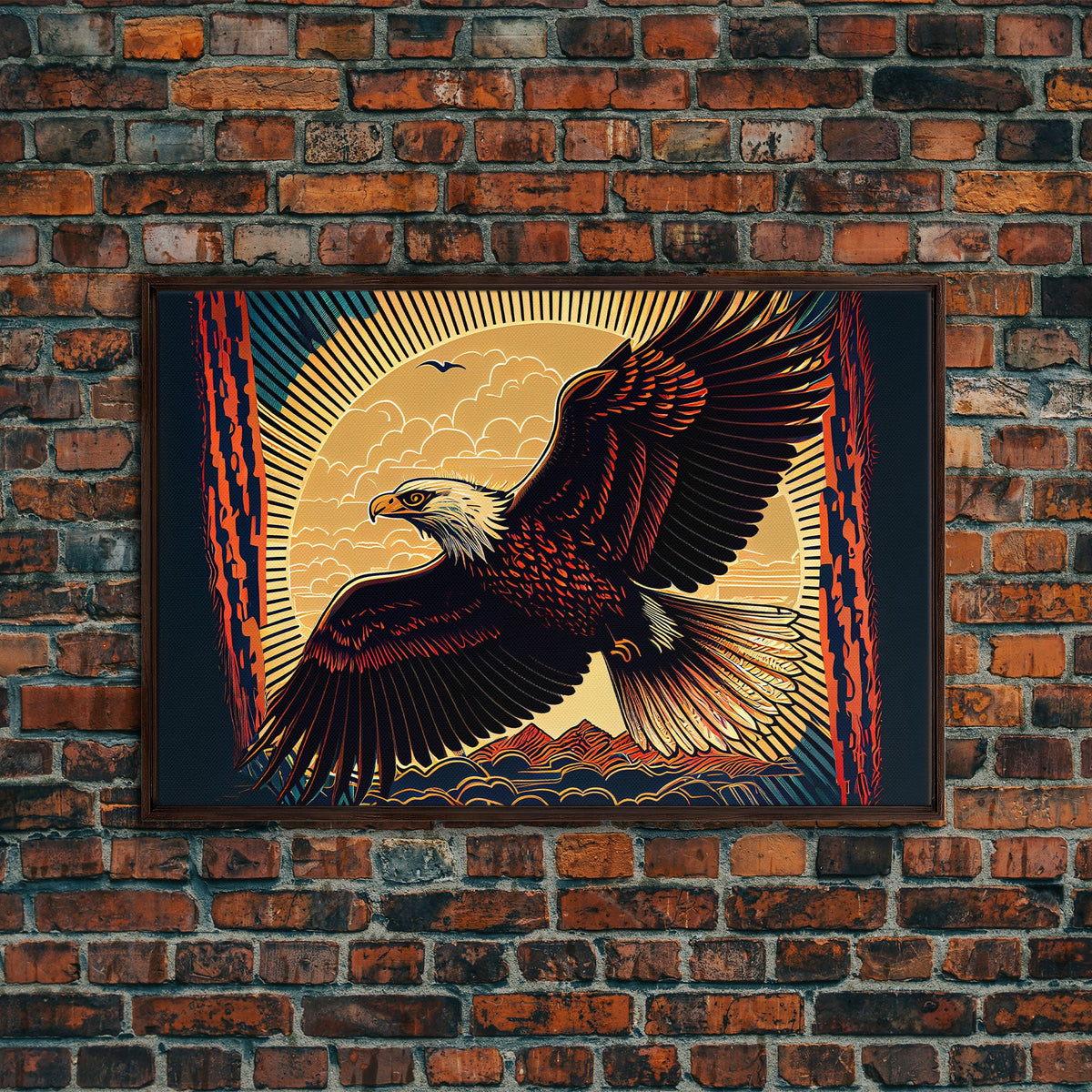 Bald eagle mural art, framed canvas print, framed wall art, cool bedro