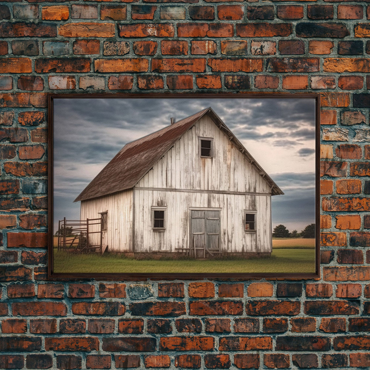 Rustic Farmhouse Wall Decor, White Barn Landscape Print, Farmhouse Liv