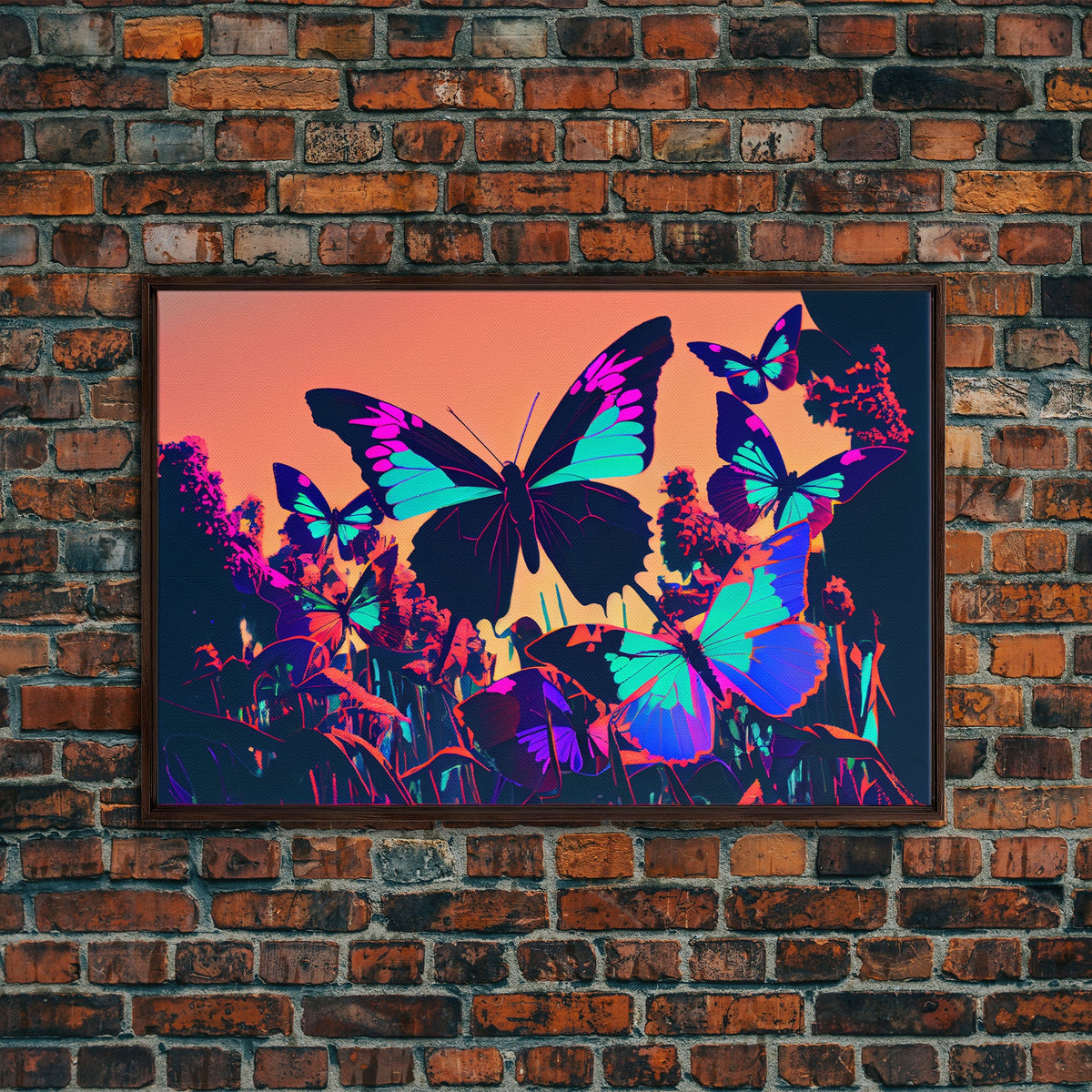 Beautiful butterfly art, vaporwave aesthetic pastel art, framed canvas