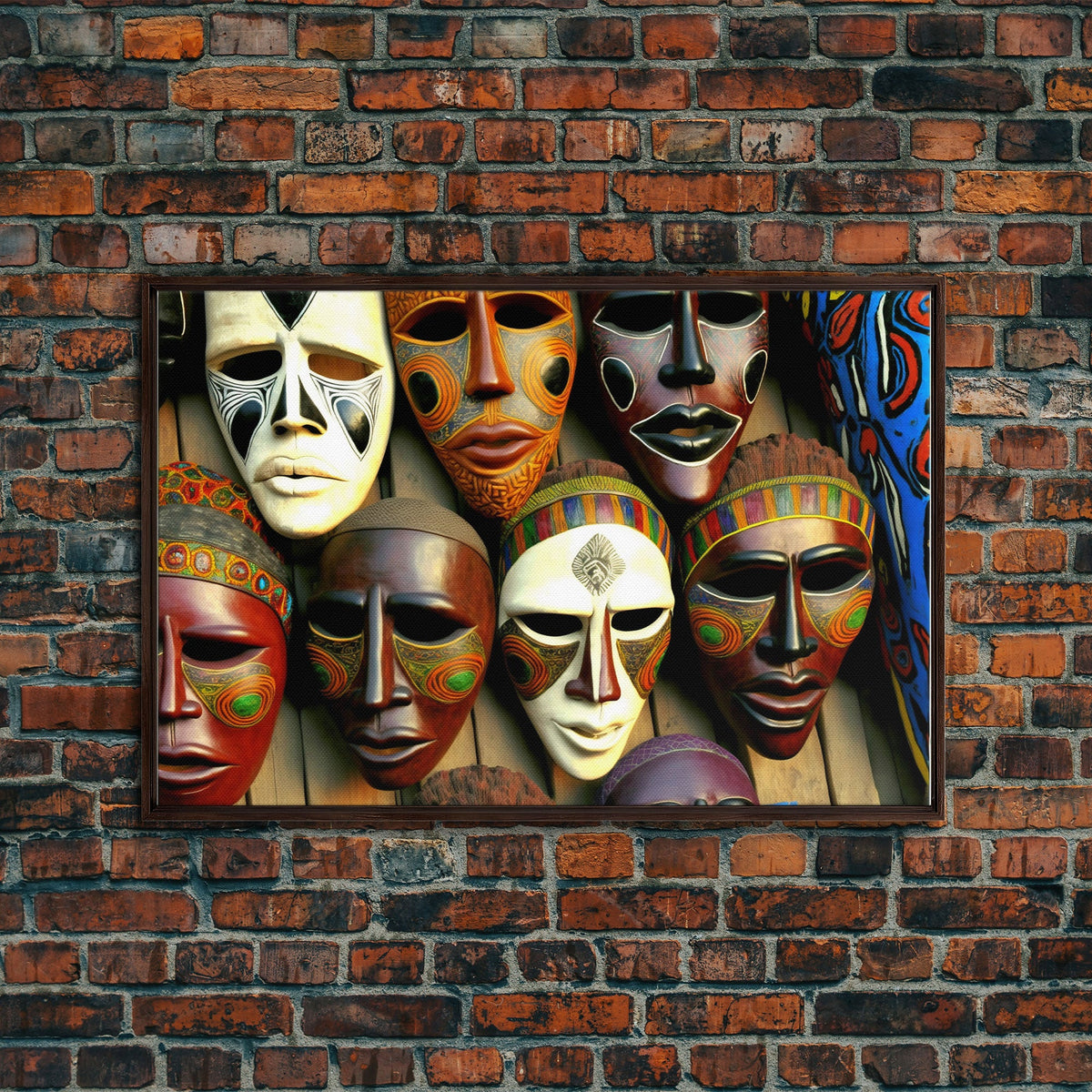 African Traditional Masks Framed Canvas Wall Art | Canvas Print Decor