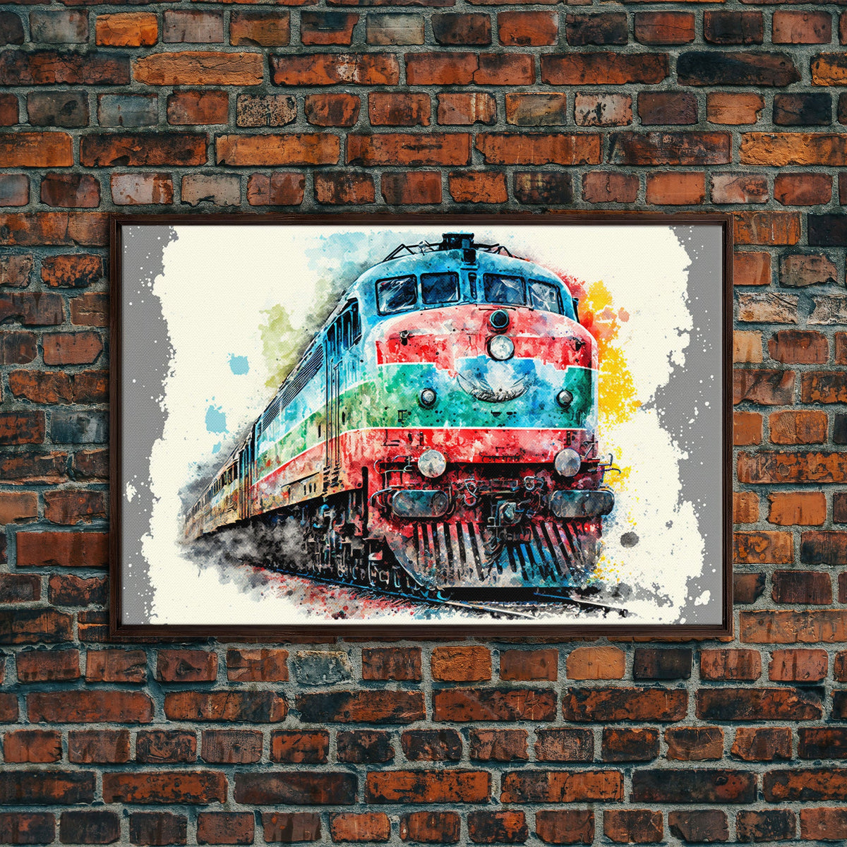 Train Art, Watercolor, Graffiti Pop Art, Framed Canvas Print, Modern P