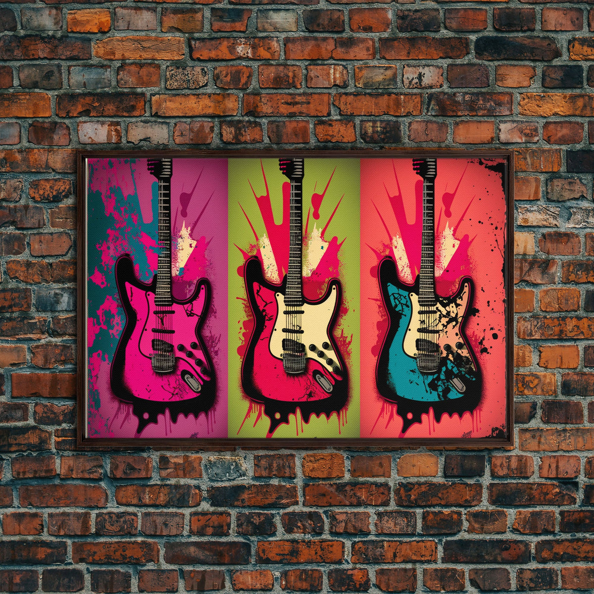 Electric Guitar Pop Art, Instrument Drawings, Framed Canvas Print, Pop
