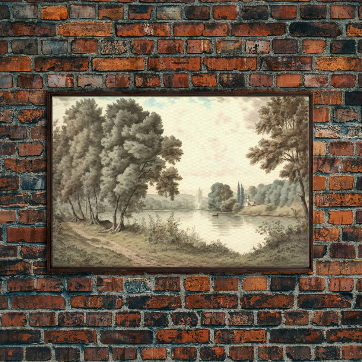 Pine Tree Wall Art Canvas Print, Oil Painting Landscape Wall Art, Vint