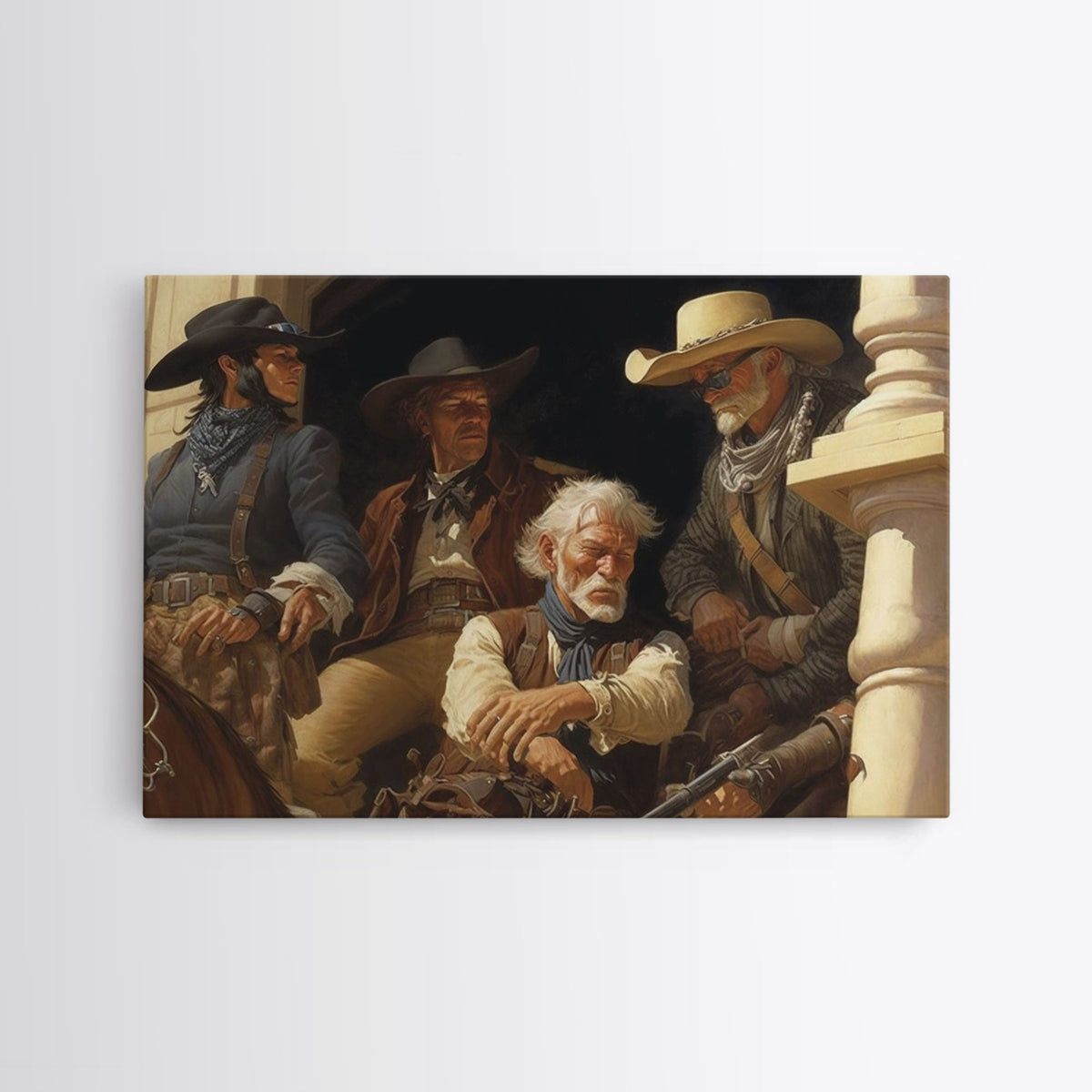 Old Timey Wild West Cowboy Oil Painting Print, Southwestern Western Ro