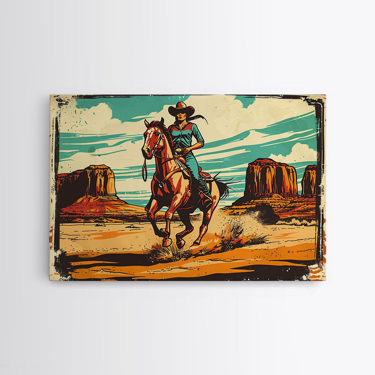 Western Decor Cowgirl Print, Wood Framed Canvas Print, Western Pop Art