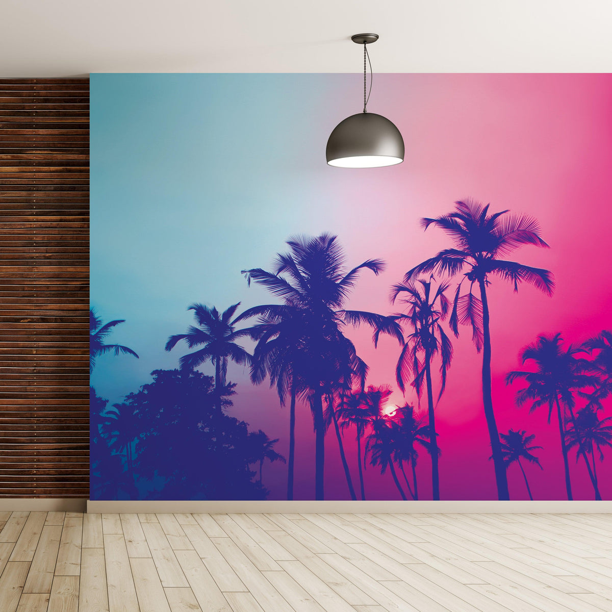 Miami Tropical Palm Tree Vice Color Wall Mural. Bright Miami Vice Blue