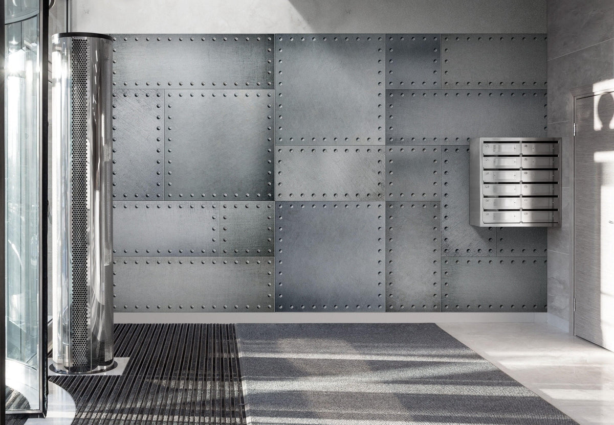 Stainless Steel Metal Grunge Design Wall Mural. Industrial Theme Peel