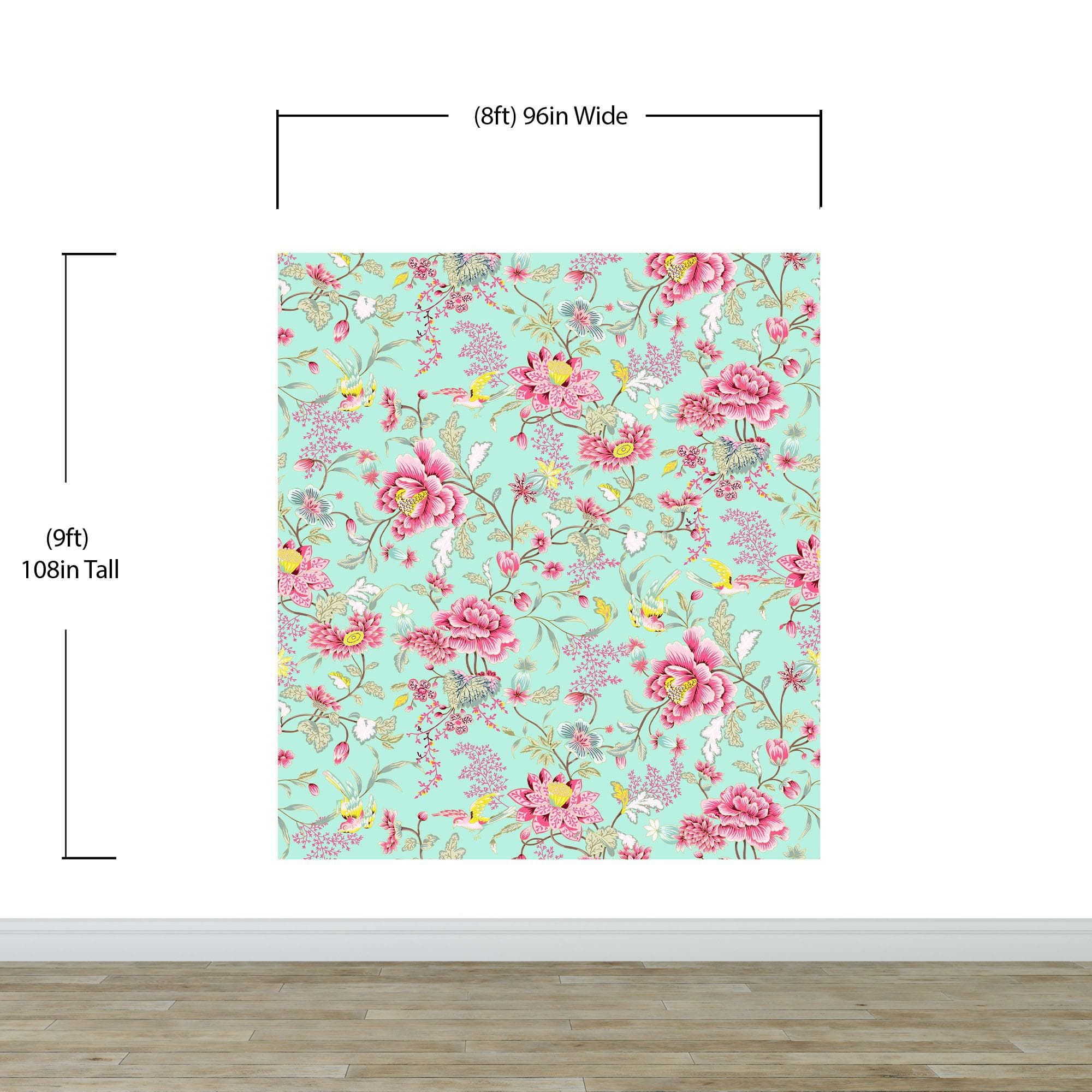Mint Color Flower Pattern Wall Mural. Tropical Botanical Floral Peel a