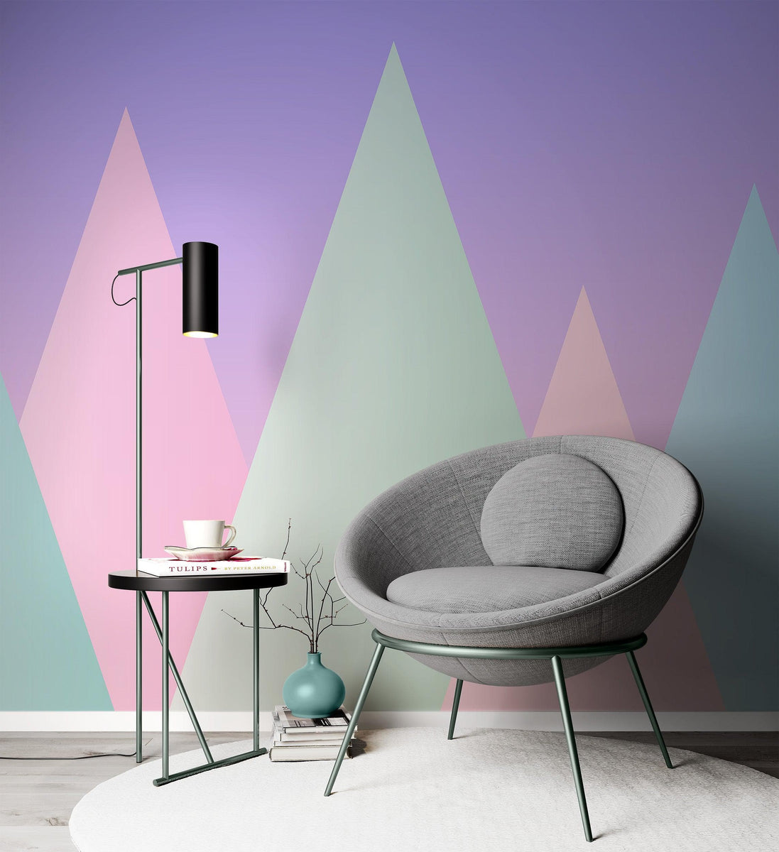 Geometric Triangular Mountain Wall Mural. Pastel Color Peel and Stick
