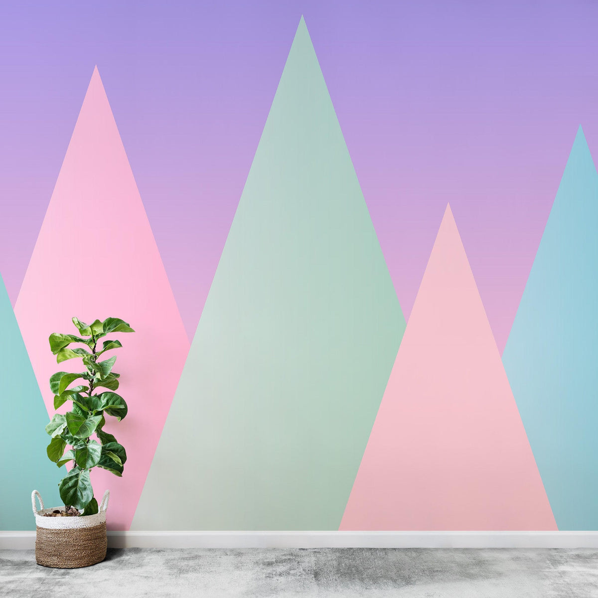 Geometric Triangular Mountain Wall Mural. Pastel Color Peel and Stick