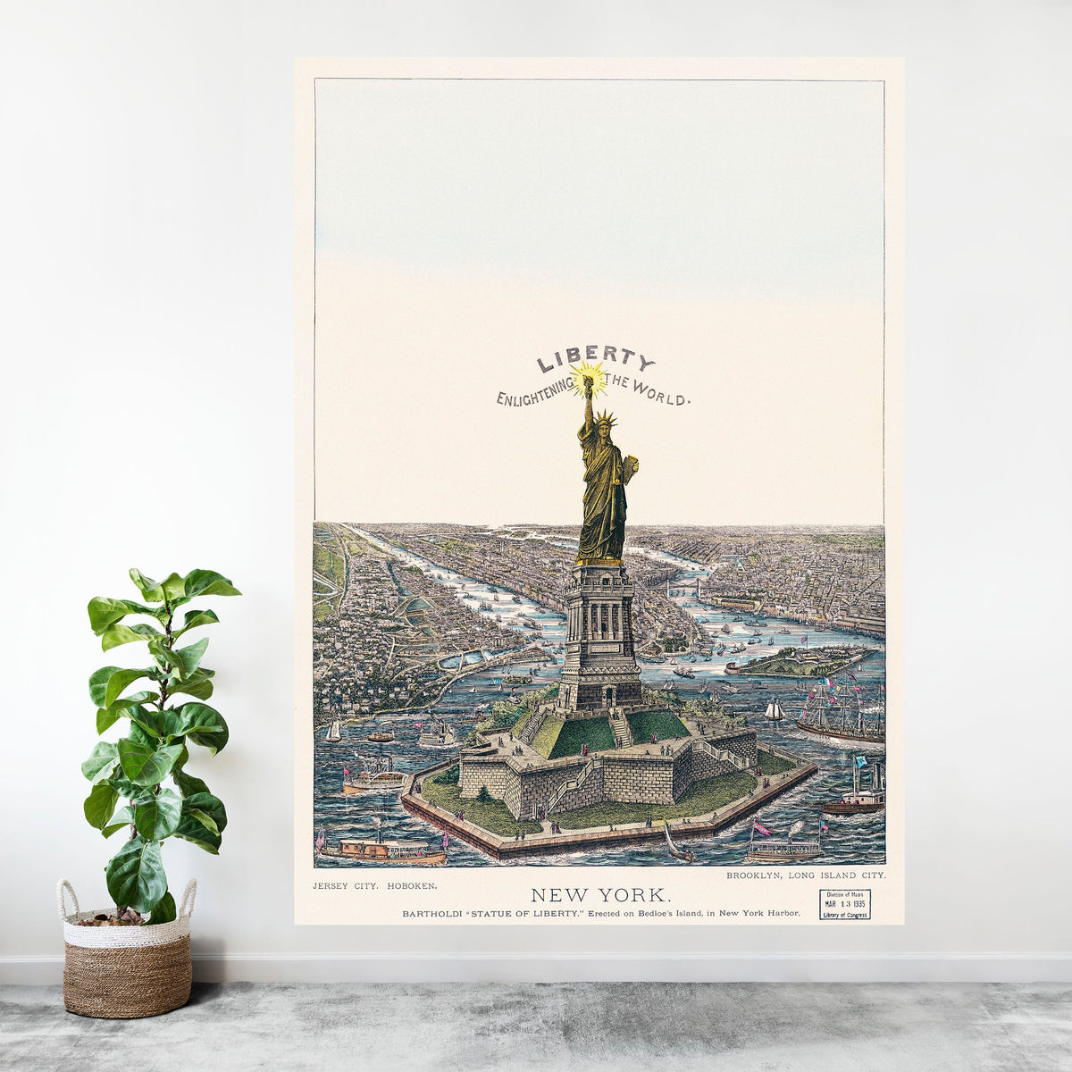 Vintage Illustration of the Statue of Liberty Wall Mural. The Great Ba