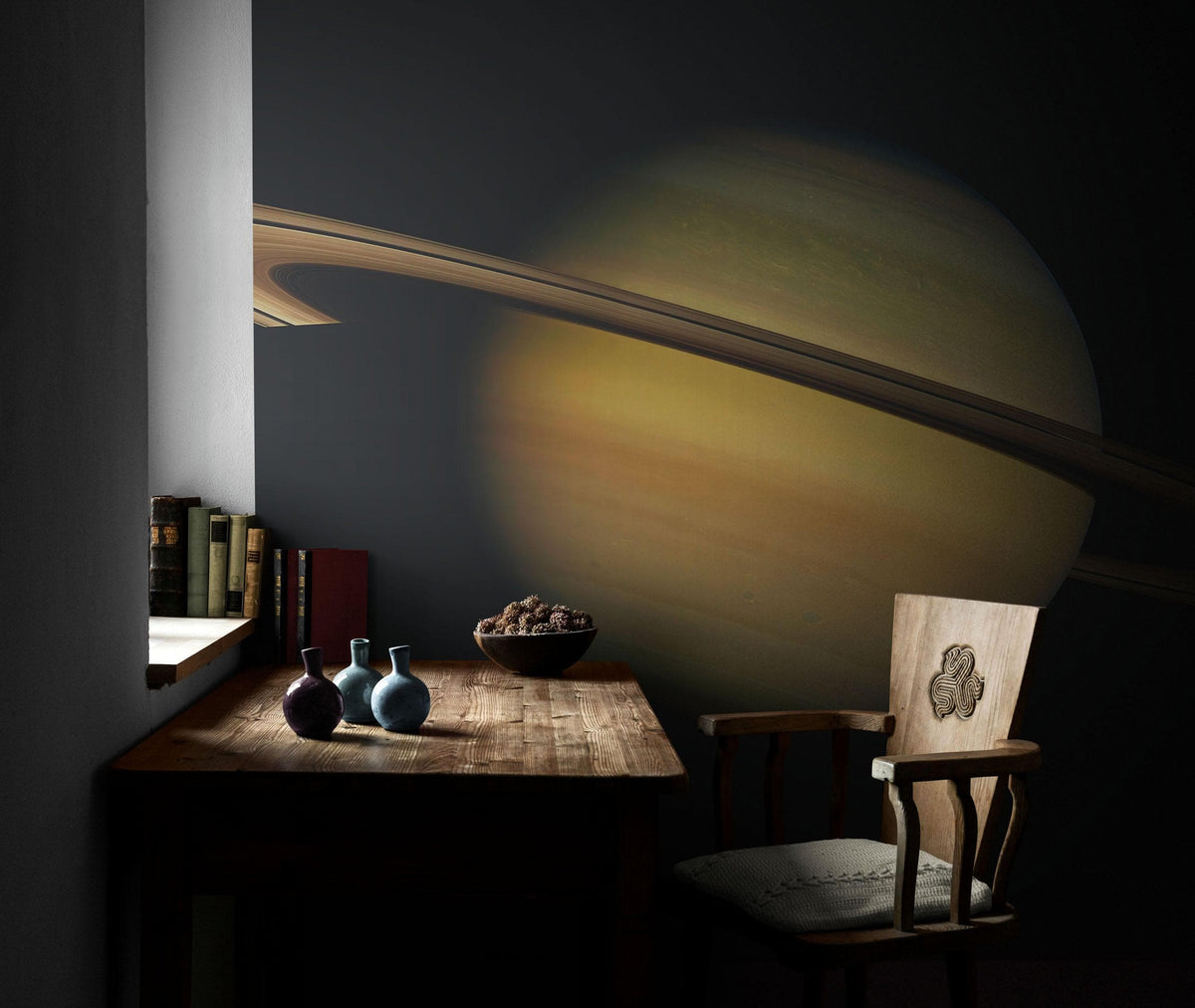 Rings of Saturn Wall Mural. Space theme peel and stick wallpaper. #643