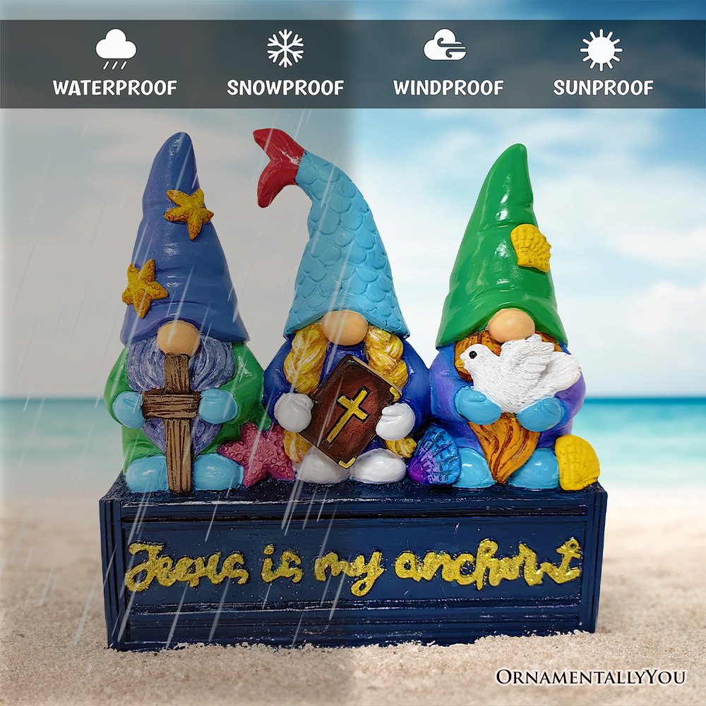 Nautical Themed Religious Gnome Figurine, Jesus is my Anchor 6" Beach