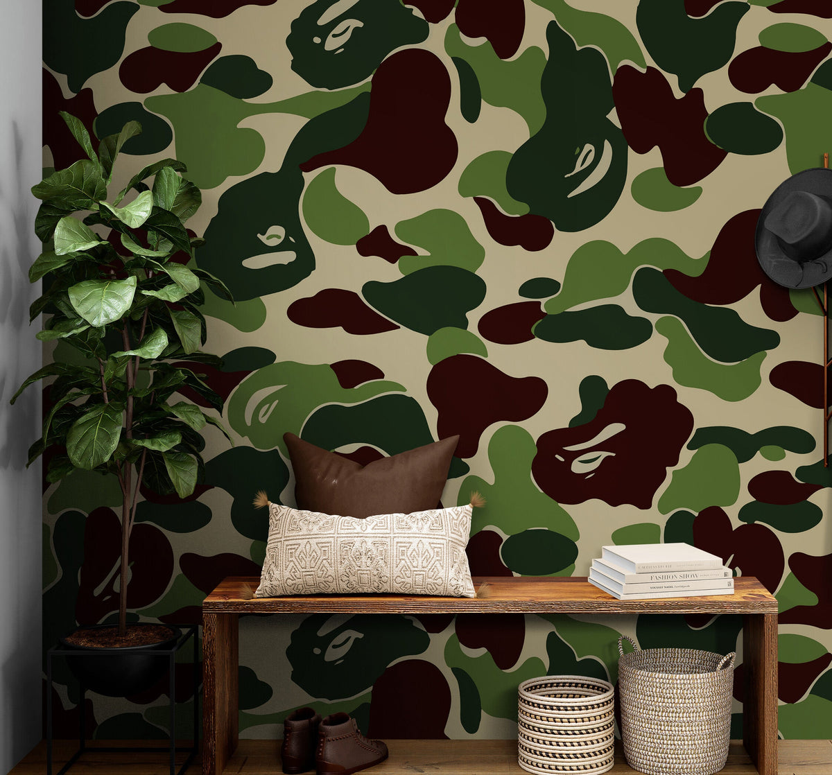 Bape Camo Wallpaper Mural. Green Camo Streetwear Hype Beast Aesthetics