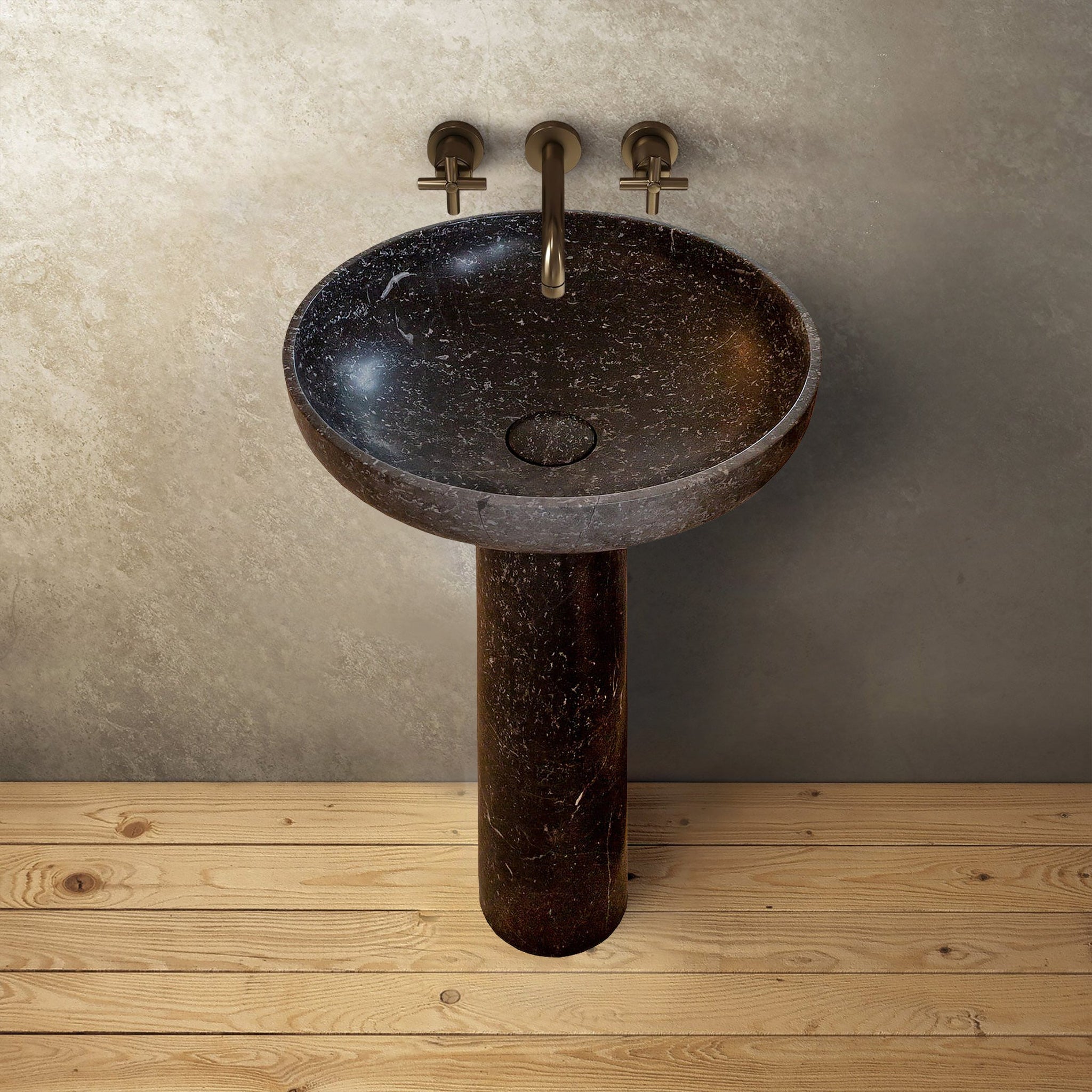 Natural Stone Black Marble Stand-alone Pedestal Sink Polished (D)20"