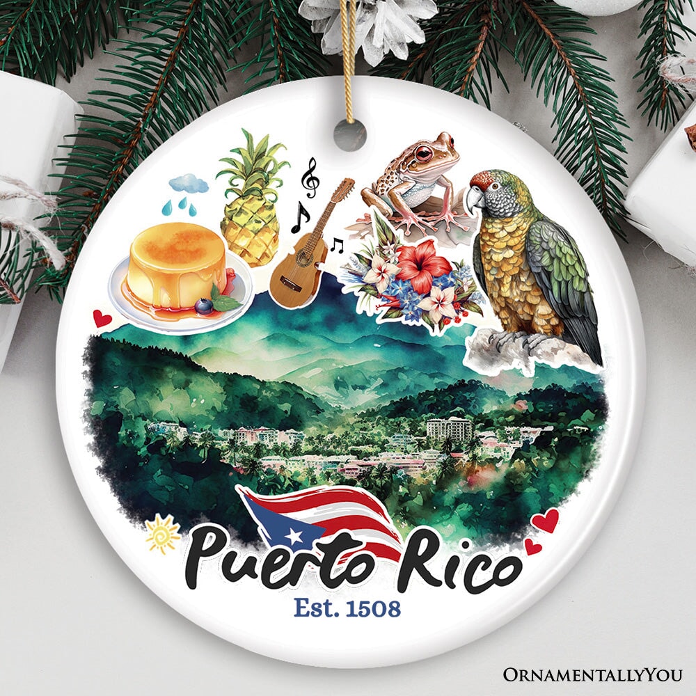Artistic Puerto Rico Tropical Scenery Ornament, Caribbean Paradise Sou