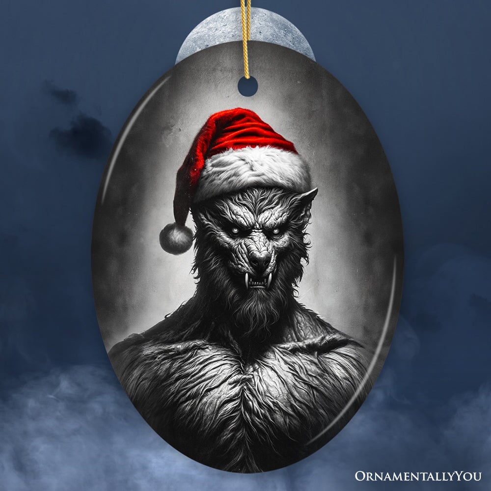 Beastly Werewolf with Santa Hat Ornament, Frightening Holiday Keepsake
