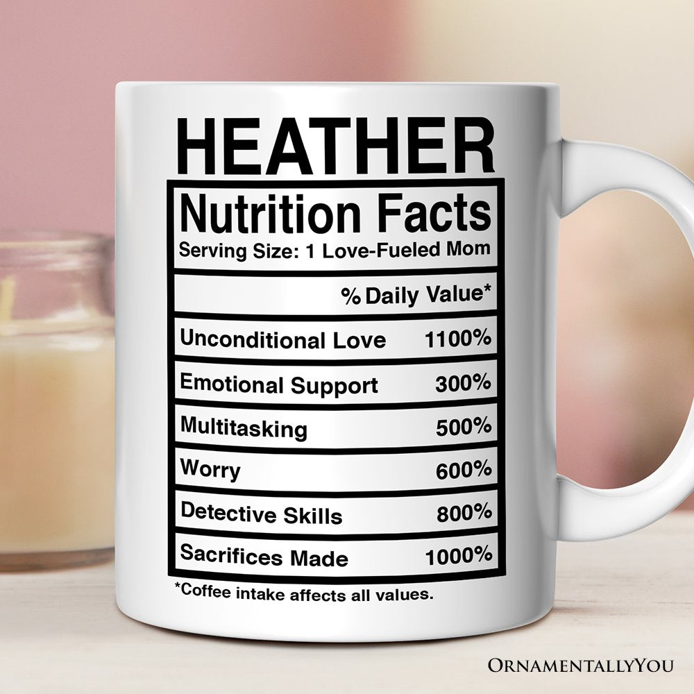 Mom Nutrition Facts Personalized Mug, Birthday Gift with Custom Name