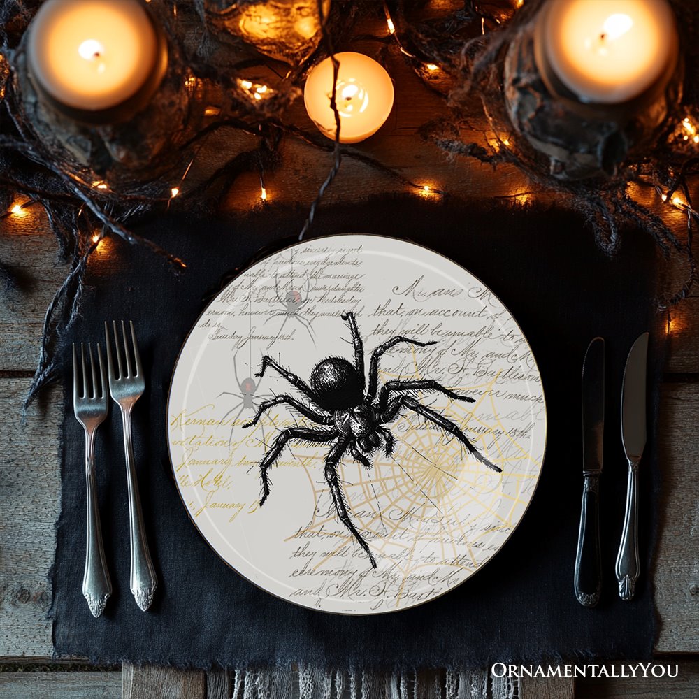 Gothic Elegance Set of 4 Plates with Real Gold Trim, Halloween Tablewa