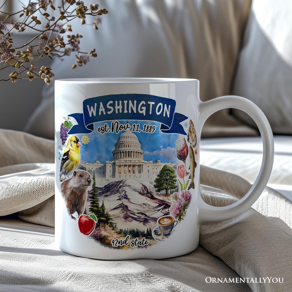 Artistic Washington State Themes and Landmarks Personalized Mug With C